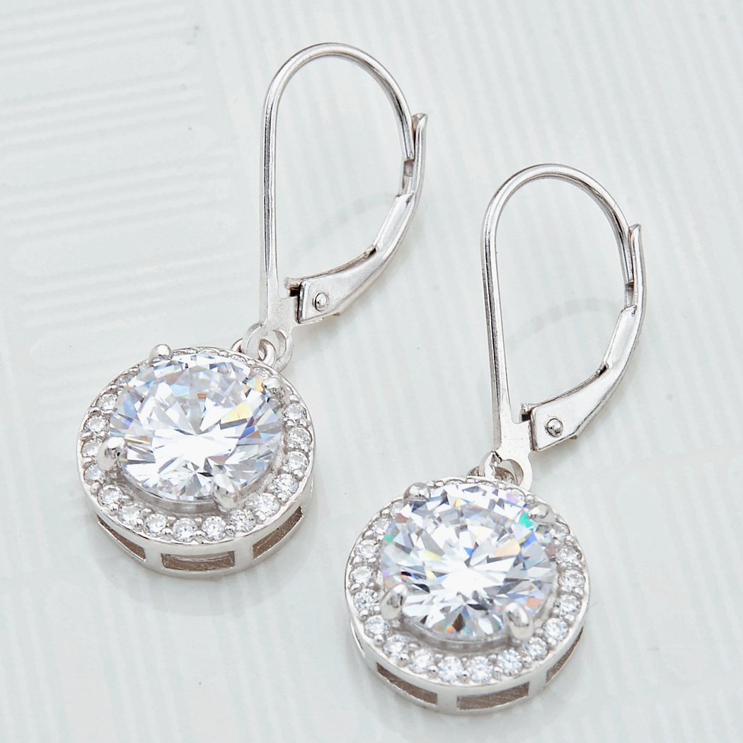 EVER FAITH 925 Sterling Silver Elegant Round CZ Prong Setting Leverback Dangle Earrings Clear