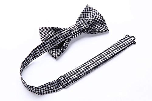 HISDERN Black White Plaid Bow Ties for Men Pre-Tied Bow Tie and Pocket Square Set Classic Formal Bowties for Wedding Party Adjustable