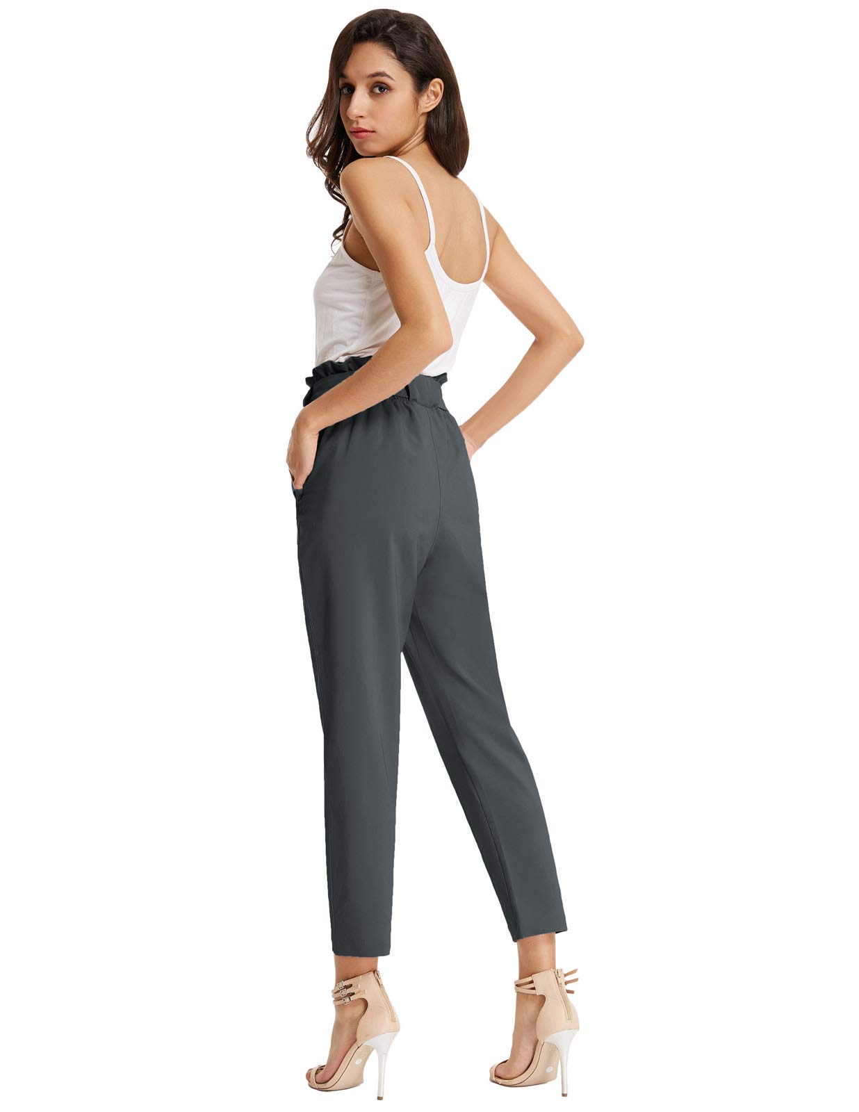 GRACE KARIN Dress Pants for Women Stretch Pull-on Pants Comfort Office Ponte Pants Gray-Black XS