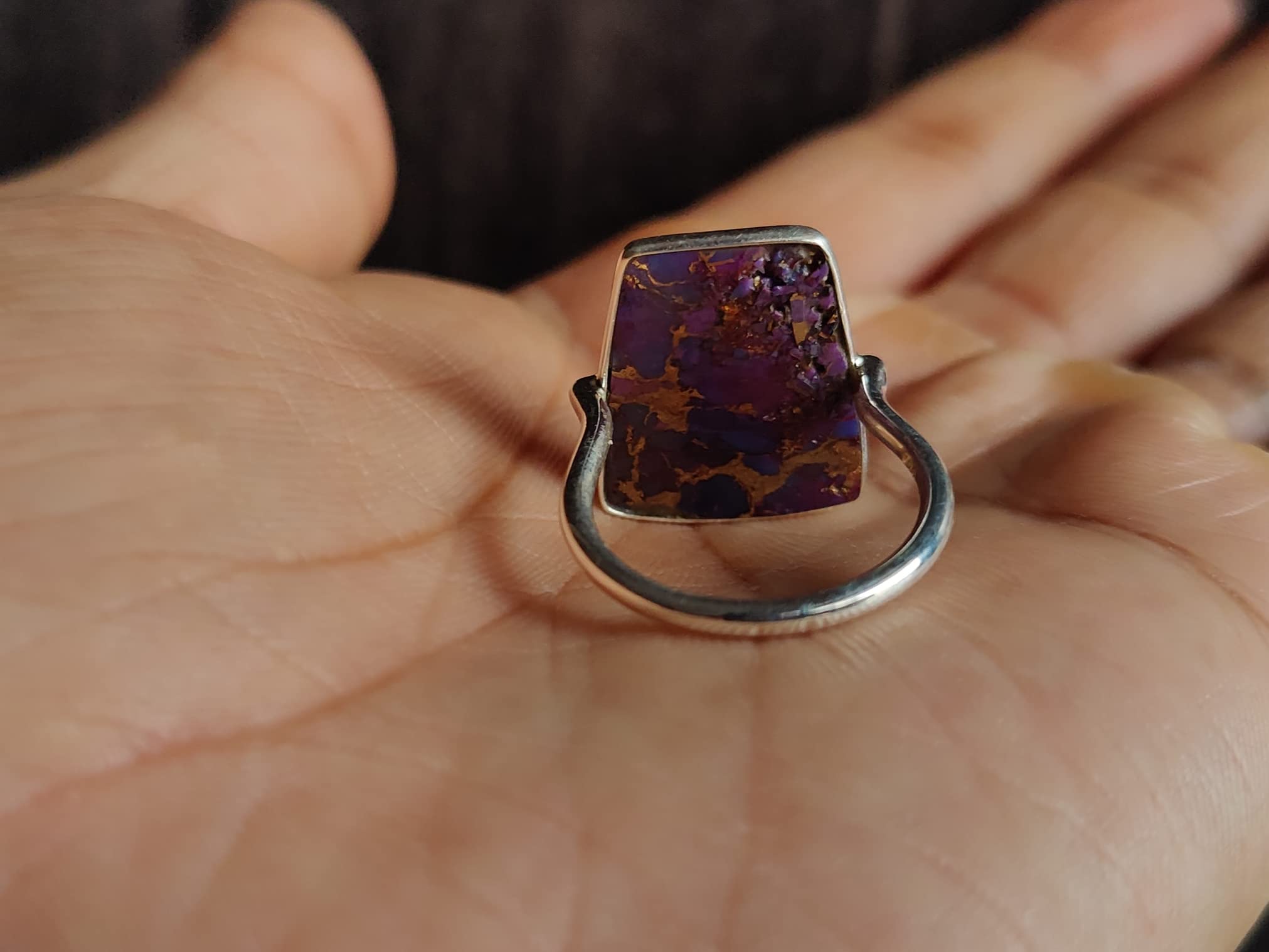Handmade Jewelry, Purple Copper Turquoise Ring, 925 Solid Sterling Silver Ring, Boho Ring, Turquoise Gemstone Ring, Silver Jewelry, Gift for Her (10)