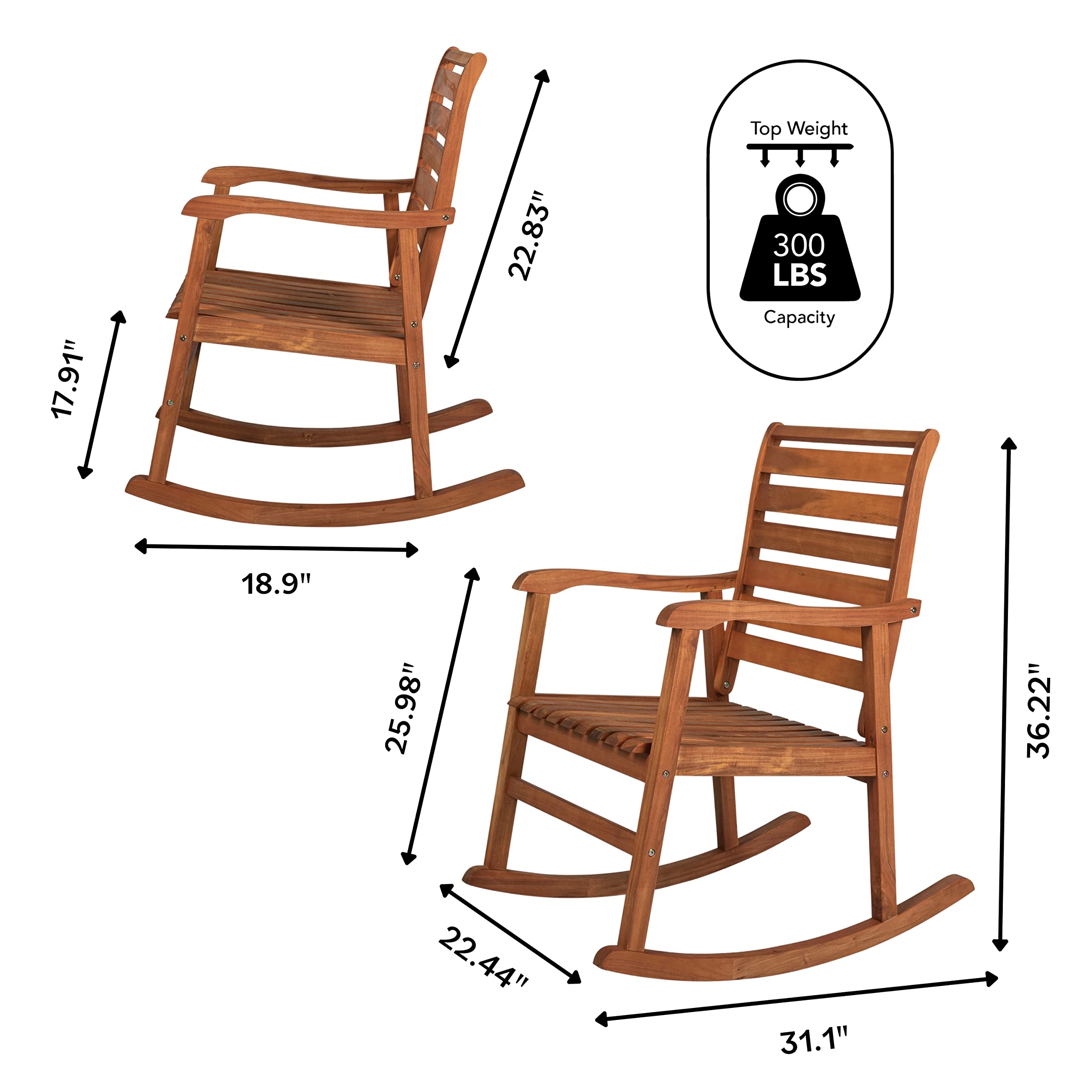 JONATHAN Y RCK101A Carey Modern Slat-Back 300-Lbs Support Acacia Wood Patio Outdoor Rocking Chair for Garden, Lawn, Backyard, Pool, Deck, Beach, Firepit, Teak