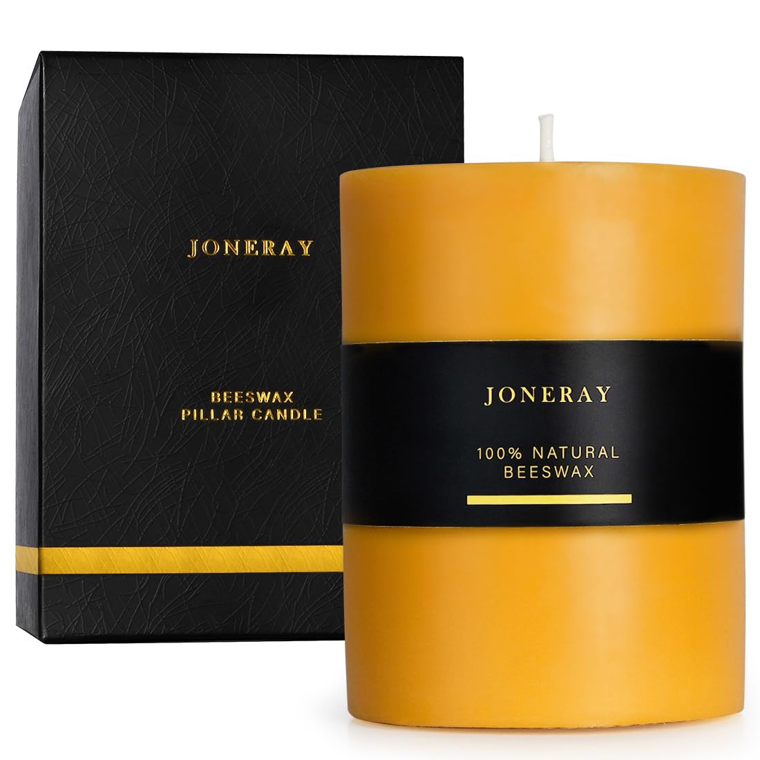 JONERAY Beeswax Pillar Candles 3x4Inch, Pure Natural Beeswax Candles - Unscented, Long Lasting Burn Time, Smokeless and Dripless