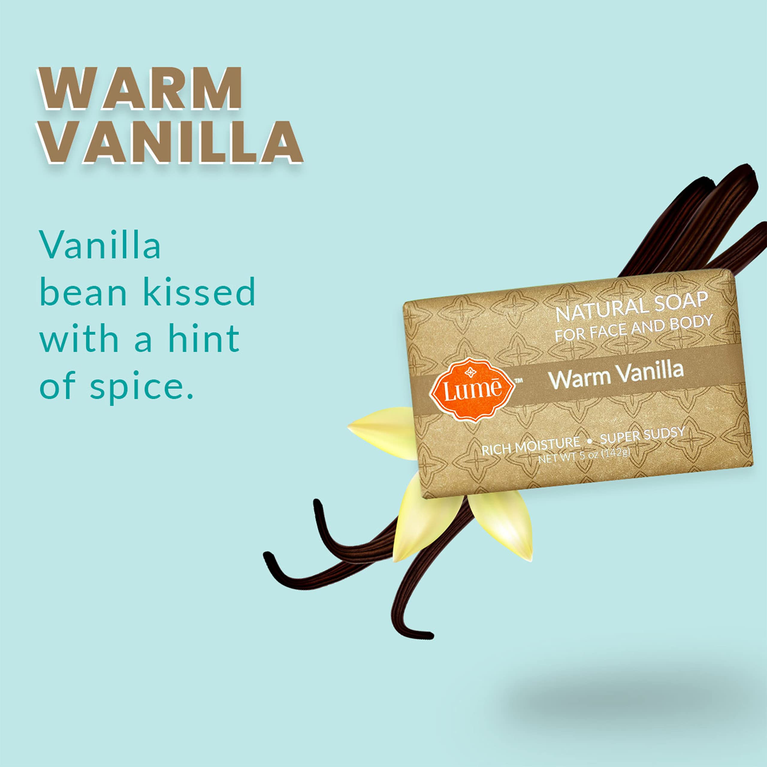 Lume Soap for Face and Body - Free from Parabens, Phthalates, and Artificial Dyes - Hypoallergenic and Safe for Sensitive Skin - Single Bar (Warm Vanilla)