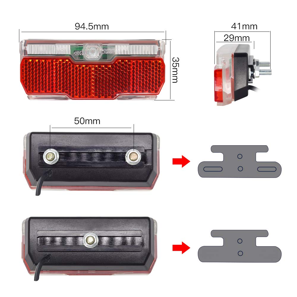 Electric Bicycle Light Set Headlight and Rear Light, Ebike Rear Rack Carrier Safety LED Tail Light, Ebike Front Light 12V 24V 36V 48V, Easy to Install for Adults and Kids (2 pc)