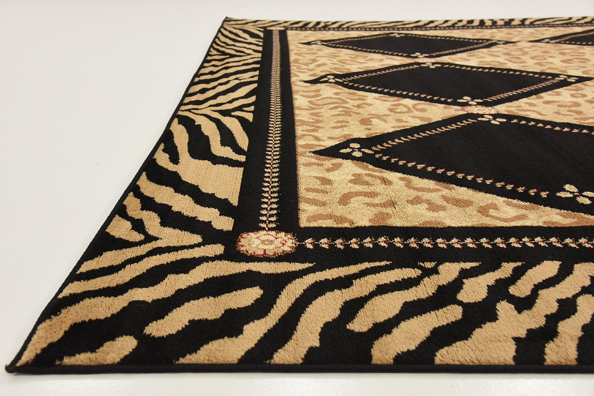 Unique Loom Wildlife Collection Animal Inspired with Tiger Bordered Design Area Rug, 9 ft x 12 ft, Light Brown/Black