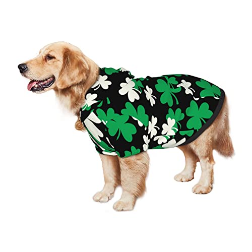 Large Dog Hoodie St.Patrick's-Day-Green-Clover Pet Clothes Sweater with Hat Soft Cat Outfit Coat Medium