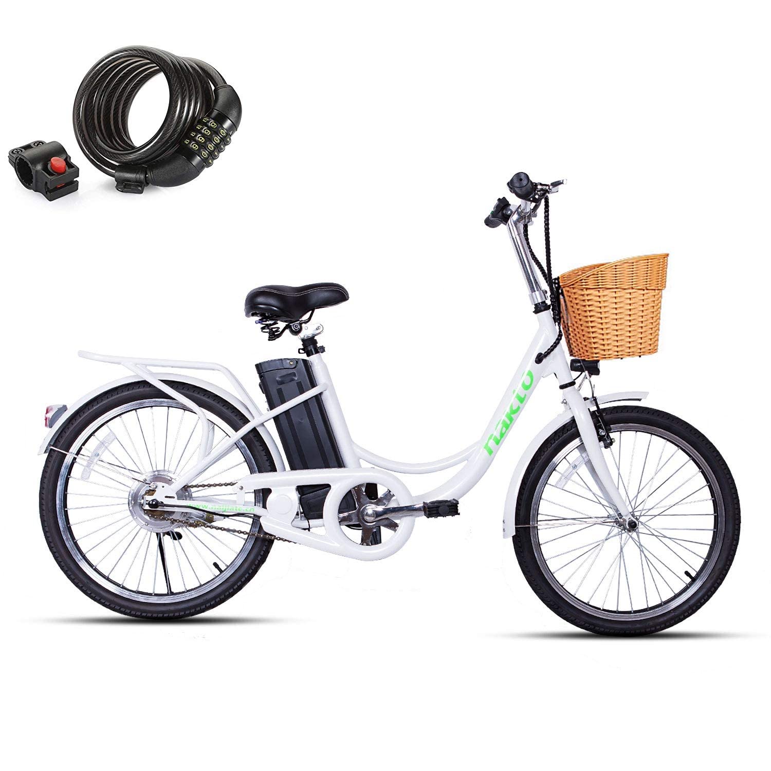 Electric Bike 6-Speed-Gear City E-Bike with 26" 250W 36V10A Lithium Battery, Plastic Basket,Charger (Size-01)