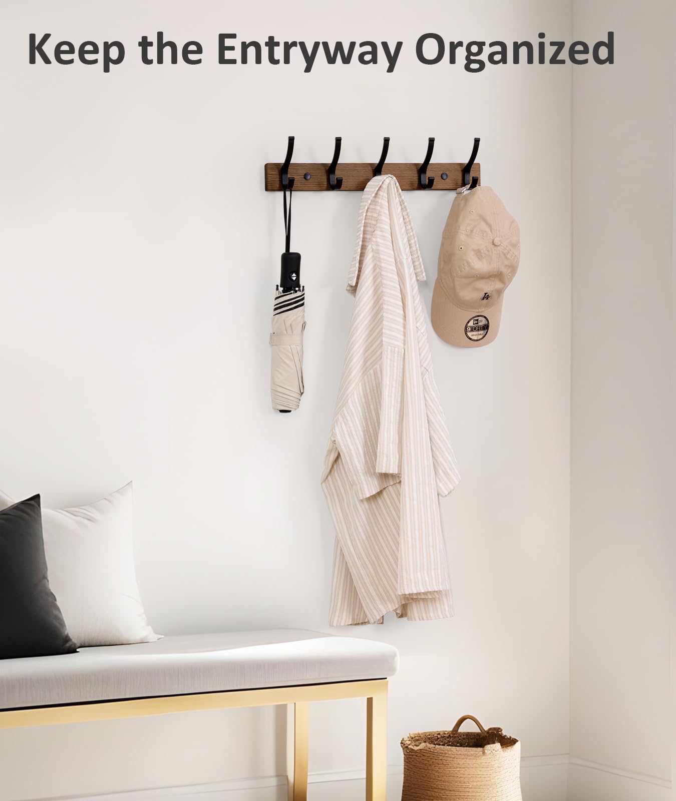Optish Coat Rack Wall Mount, Wood Wall Hooks for Hanging, Wooden Coat Hooks Wall Mount, Entryway Hat Rack Wall Hanger Hooks for Hanging Coat Bag and Towel