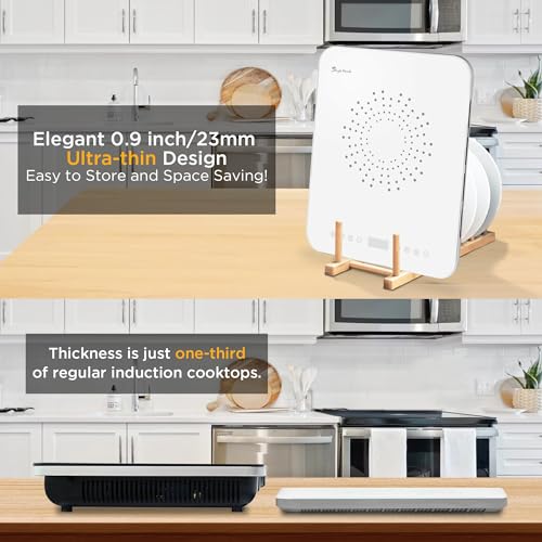 Portable Induction Cooktop, Countertop Induction Burner 0.9" Ultra-thin, Low Noise, 1200W Induction Hot Plate with Multi-safety Protection, 10 Power Setting, Timer, 110~120V White