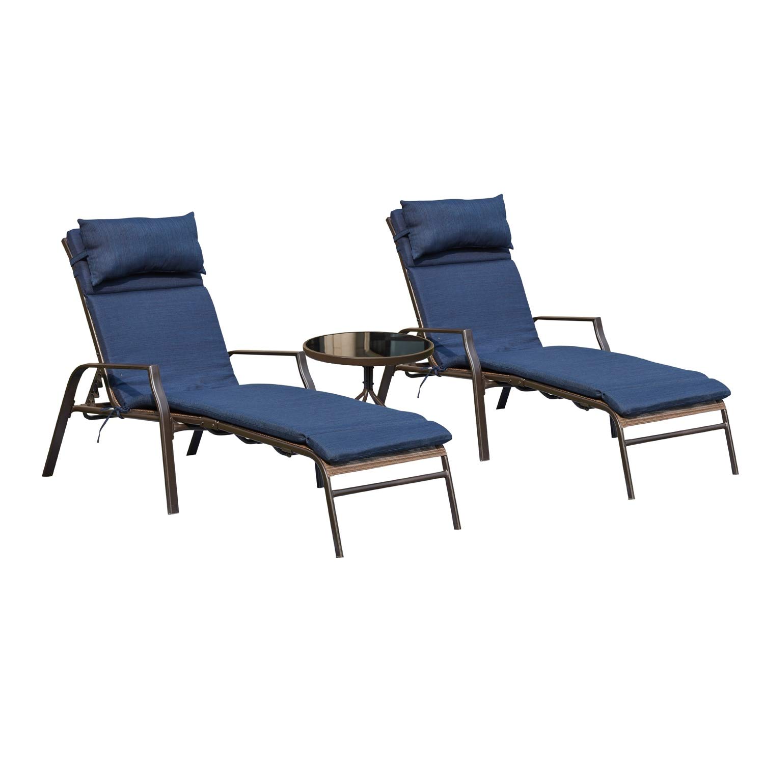 Top Space Patio Lounge Chair Outdoor Chaise Chairs Portable Adjustable Metal Leisure Recliner with Folding Table 3 Pieces for Camping Beach Yard Pool (Light Green)