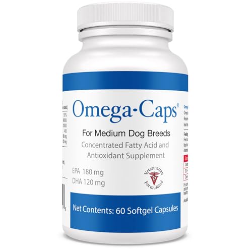 Omega-Caps For Medium Dog Breeds - Omega 3, Vitamins, Minerals, Antioxidants - Support Immune System, Joints, Heart, and Brain - 60 Softgel Capsules
