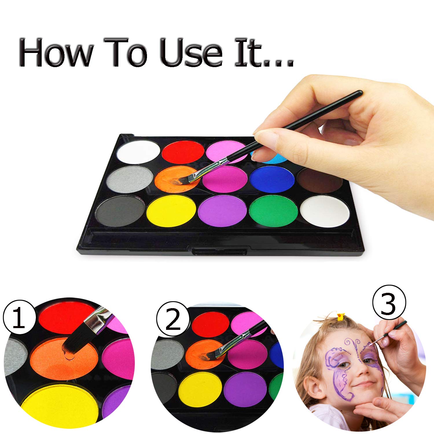 Face Painting Kits Professional Face Paints + Brushes + Stencils, Hypoallergenic, Kids & Adult Body Paint for Halloween Face Makeup Kits