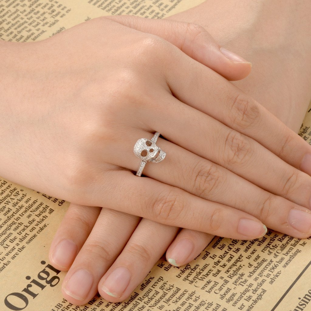 EVER FAITH Women's 925 Sterling Silver Zircon Gothic Skull Statement Party Ring Clear - Size 7