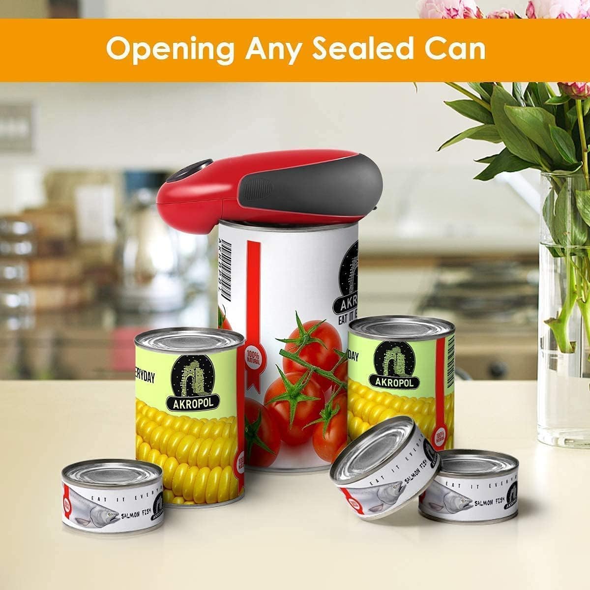 Electric Can Opener, Open Cans with One Touch NO Stuck Smooth Edge Automatic Can Opener for Seniors Arthritis, Food-Safe & Battery Operated Handheld Opener Fits Almost Sizes