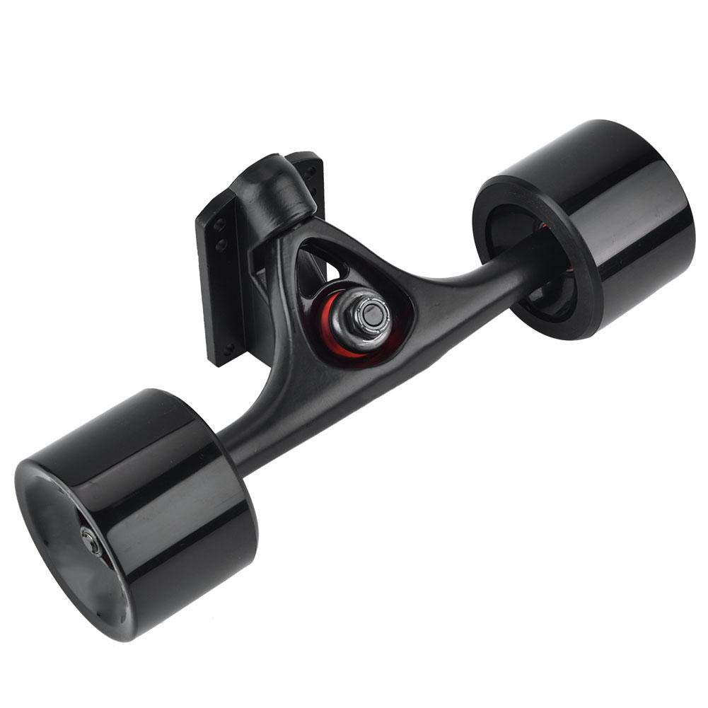 Fafeims 2pcs/Set 10.24in Skateboard Longboard Truck Combo Set with Wheel Riser Pad Bearing Hardware Accessory (Black Shaft Black Wheel)