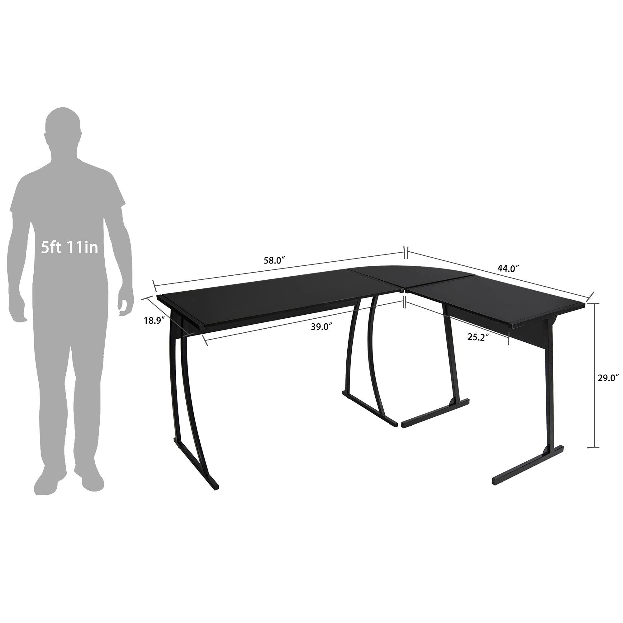 GOOD & GRACIOUS 65" L Shape Desk, Gaming Desk L Shaped, Modern Office Workstation, Corner Computer Desk for Home Office, Study, Writing, Left or Right Corner, Black
