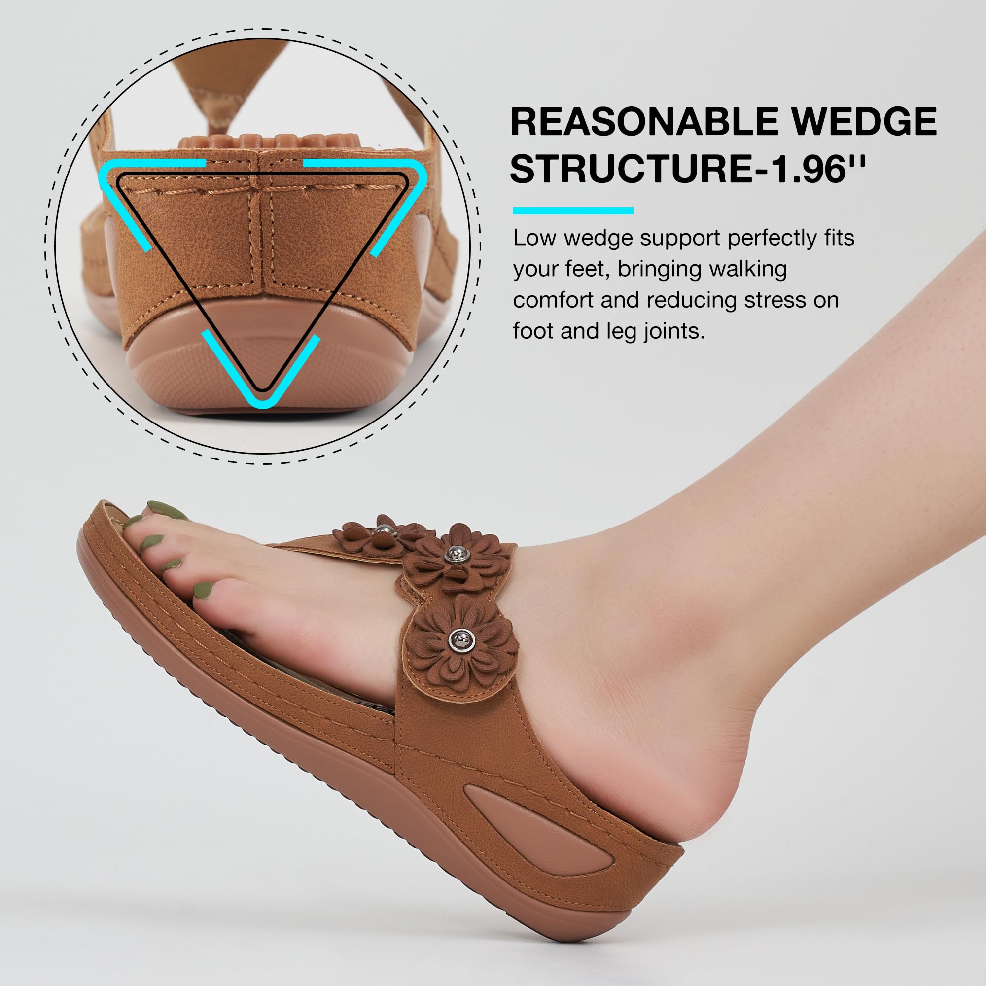 FUDYNMALC Sandals Women Wedge Shoes: Summer Dressy Womens Flip Flops Comfortable Orthopedic Platform Sandals Casual Walking Wedges Brown