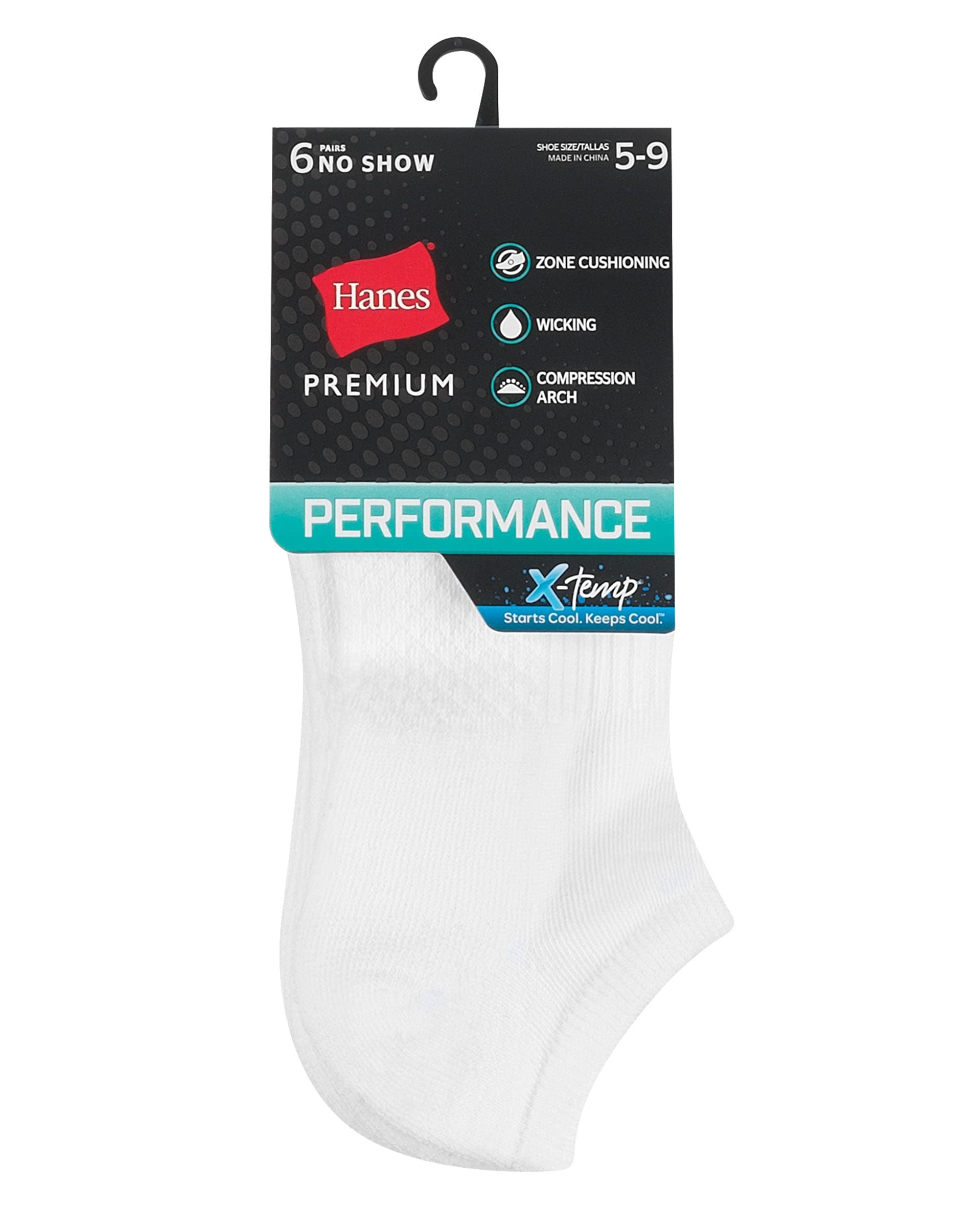 Hanes Womens Premium Performance Cushioned No Show Socks 6-Pack, 5-9, White