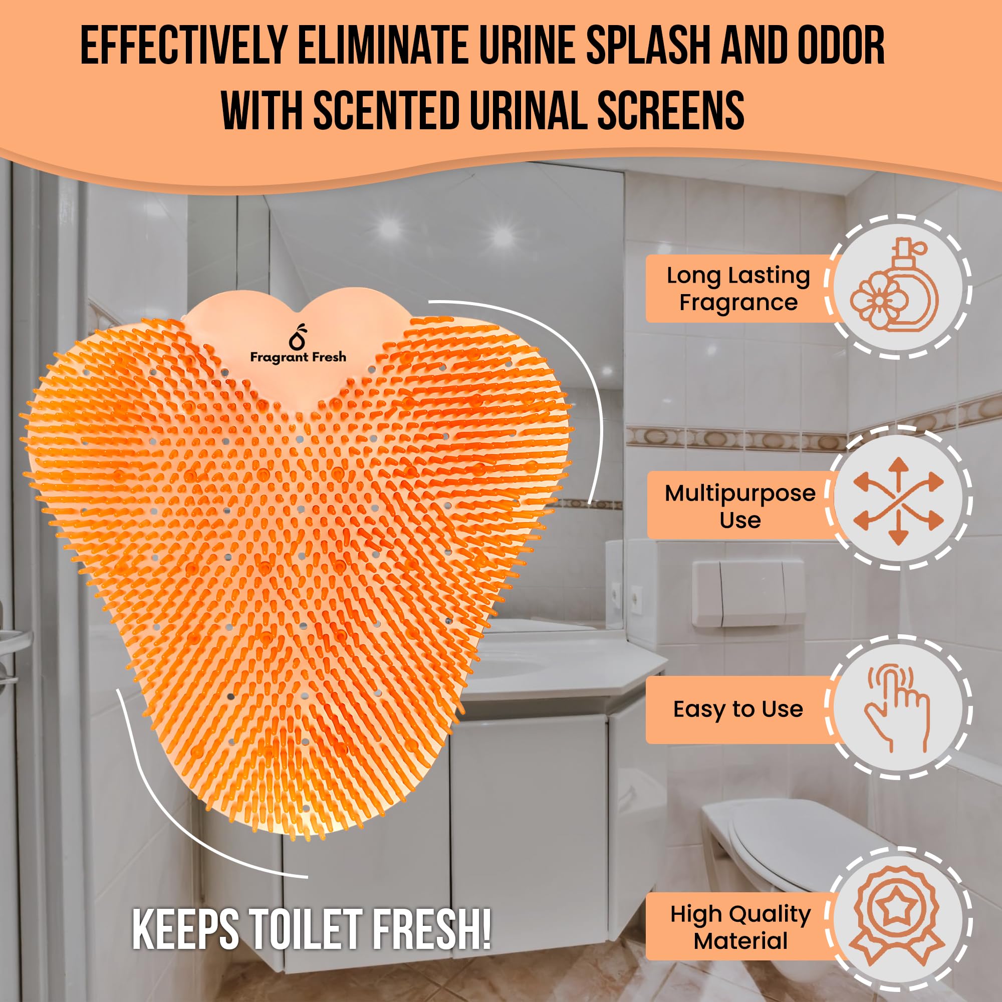 Fragrant Fresh Urinal Screen Deodorizer, Fresh Scented Urinal Screen With Easy Fit & Multiple use (Orange, 15 Pack)