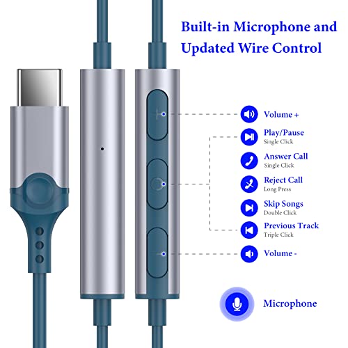 USB C Headphones for iPad 2022,USB Type C Earphones HiFi Stereo USB C Wired Earbuds with Mic Volume Control for Samsung S23+ Ultra S22 S21 S20 A53 A54 Z Flip5/4 Fold5/4,Pixel 7 6 6a 5 4,OnePlus 11