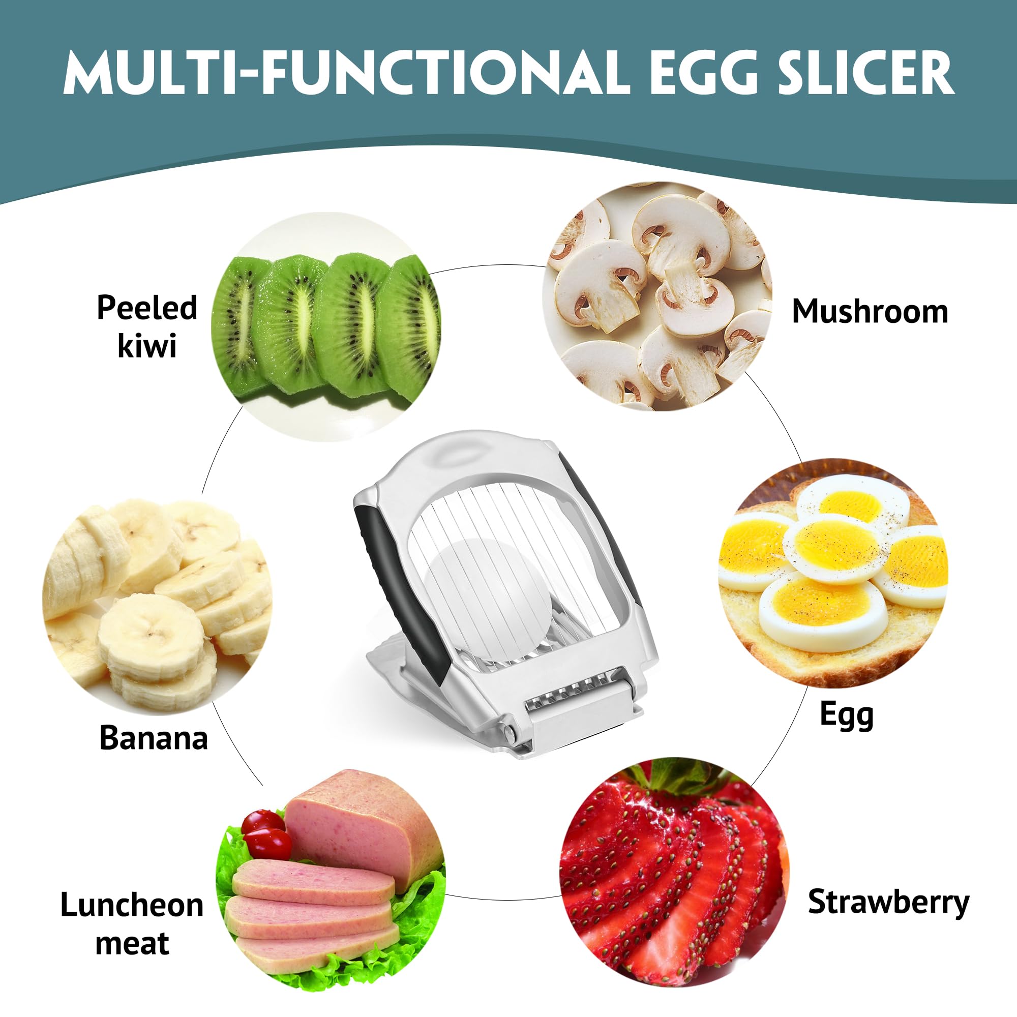 KITEXPERT Egg Slicer for Hard Boiled Eggs, Heavy Duty Egg Cutter with Stainless Steel Wire, Multipurpose Egg Dicer Chopper for Hard Boiled Eggs, Strawberry, Mushroom, and Soft Fruit- Zinc Alloy