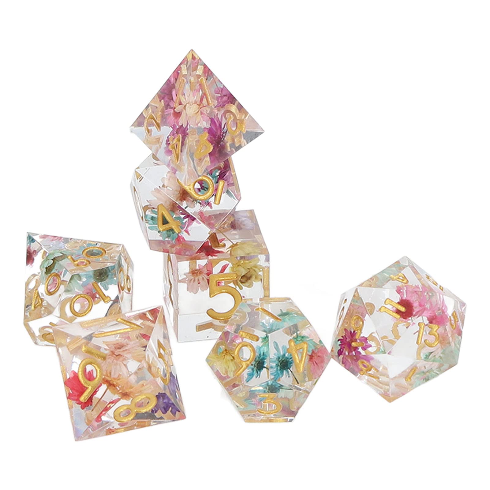 Luqeeg 7 Pcs Role Playing Game Dices, Semitransparent Resin Dice Set, Exquisite Polyhedral Dice for Holiday Party Bar, Portable Balance Rolling Dice for Board Game, Table Games