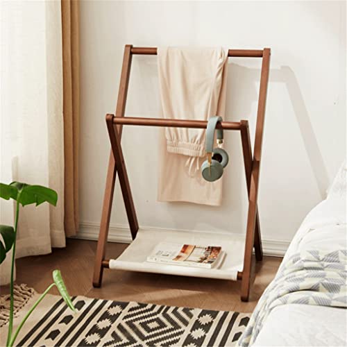 LIRUXUN Solid Wood Floor Clothes Rack Storage Rack Japanese-Style Multifunctional Household Indoor Bedside Folding Clothes Hanger