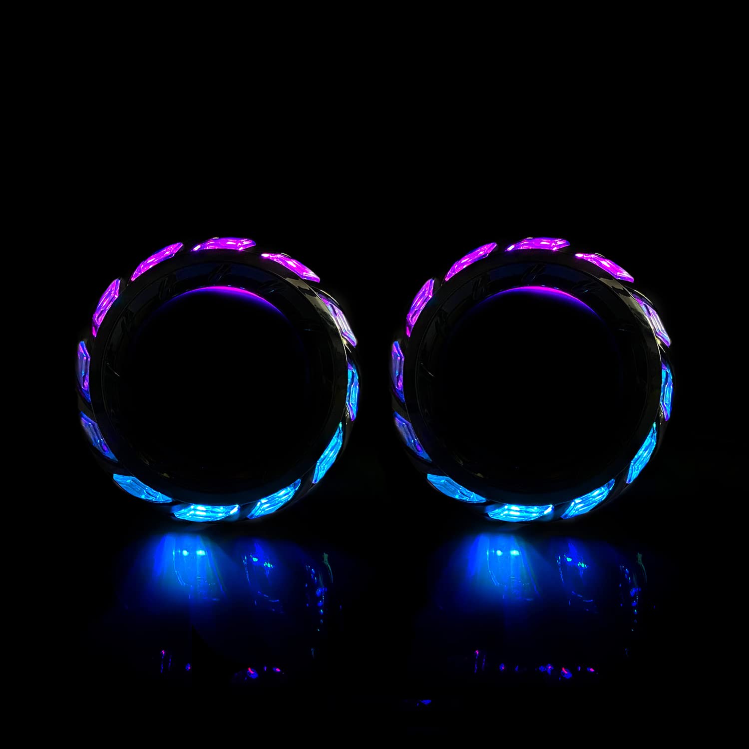 Gzminjie 3.0 Inch Projector Shrouds, LED RGBW Dynamic Angel Eyes for 3.0 Inch Bi Headlight Projectors Lens (Pack of 2)