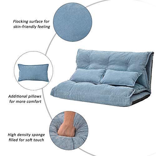 Merax Floor Sofa, Foldable Lazy Sofa Sleeper Bed with 2 Pillows, Adjustable Lounge Sofa Gaming Sofa Floor Couches 5-Position for Bedroom, Living Room, and Balcony, Blue