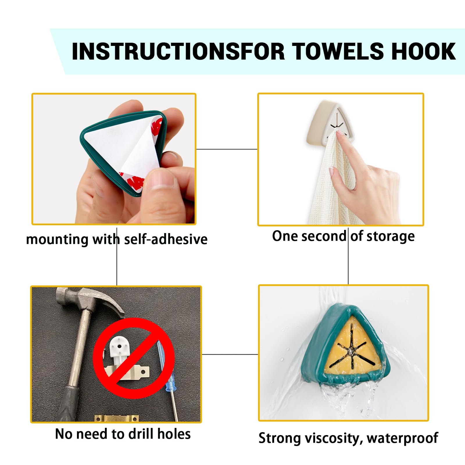 SOONVIEW 4 Pieces Kitchen Towel Hooks Round Adhesive Dish Towel Hook & Easy Installation Wall Mount Hand Towel Hook Ideal as Bathroom, Shower or Outdoor Towel Holders