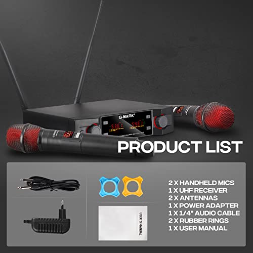 G-MARK EW100 UHF 2 Channel Wireless Microphone System, 2 Cordless Handheld Microphones, Ideal for Home Karaoke, Church, Wedding, Party