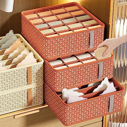 verrio Sock Underwear Organizer Drawer Dividers, Sock Underwear Drawer Organizer Bins, Closet Cabinet Organizer Underwear Storage Boxes for Storing Socks, Undies and Baby Clothes (Beige-M)