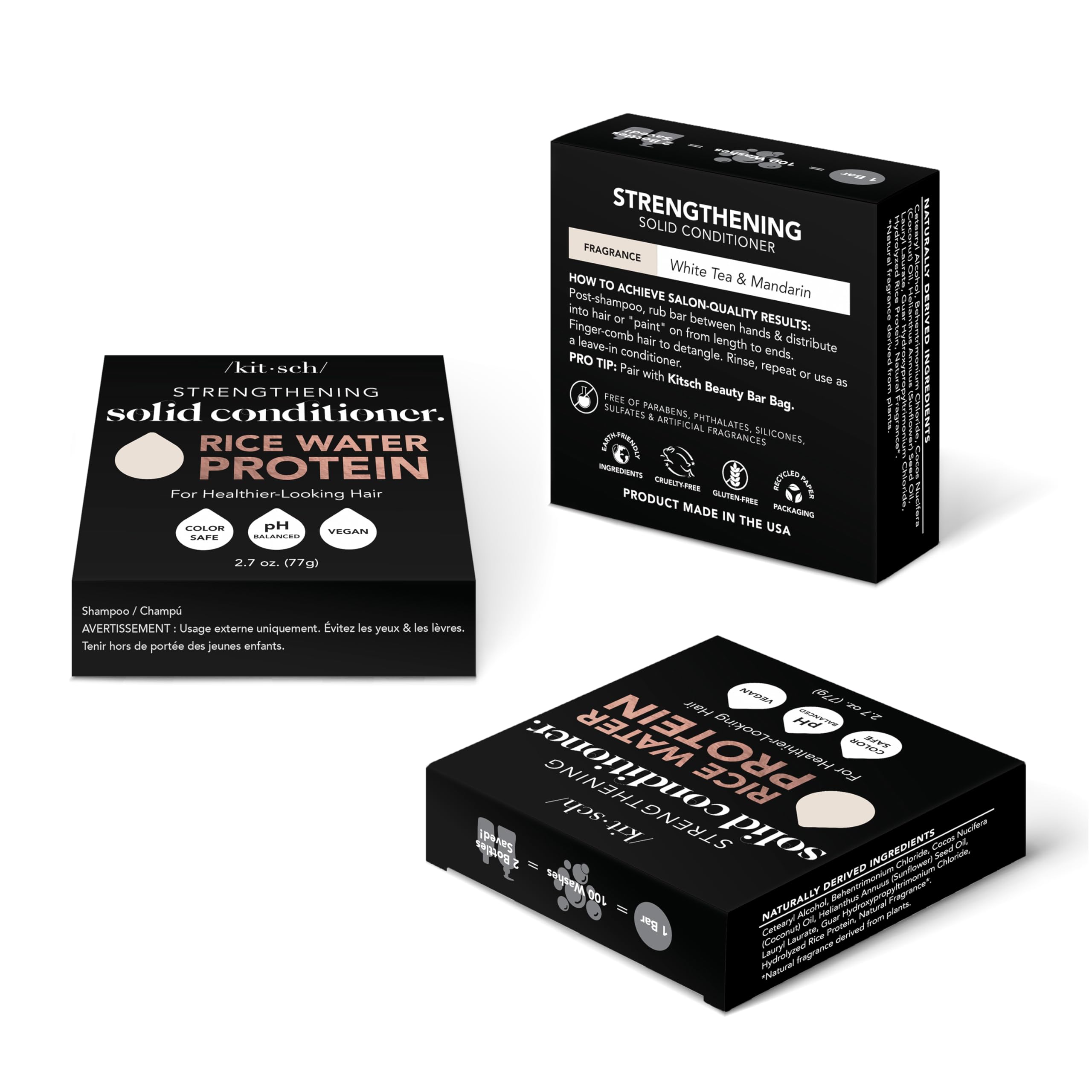 Kitsch Rice Water Protein Conditioner Bar for Hair Growth & Strengthening | Made in US | Eco-Friendly Cleansing and Moisturizing Rice Conditioner Bar | Paraben Free | Sulfate free, 2.7 oz (2 pack)