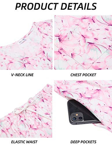 Ekouaer Women's Pajamas Sets Short Sleeve Lounge Sets Sleepwear Casual Two Piece Pjs With Pockets Pink Butterfly Large