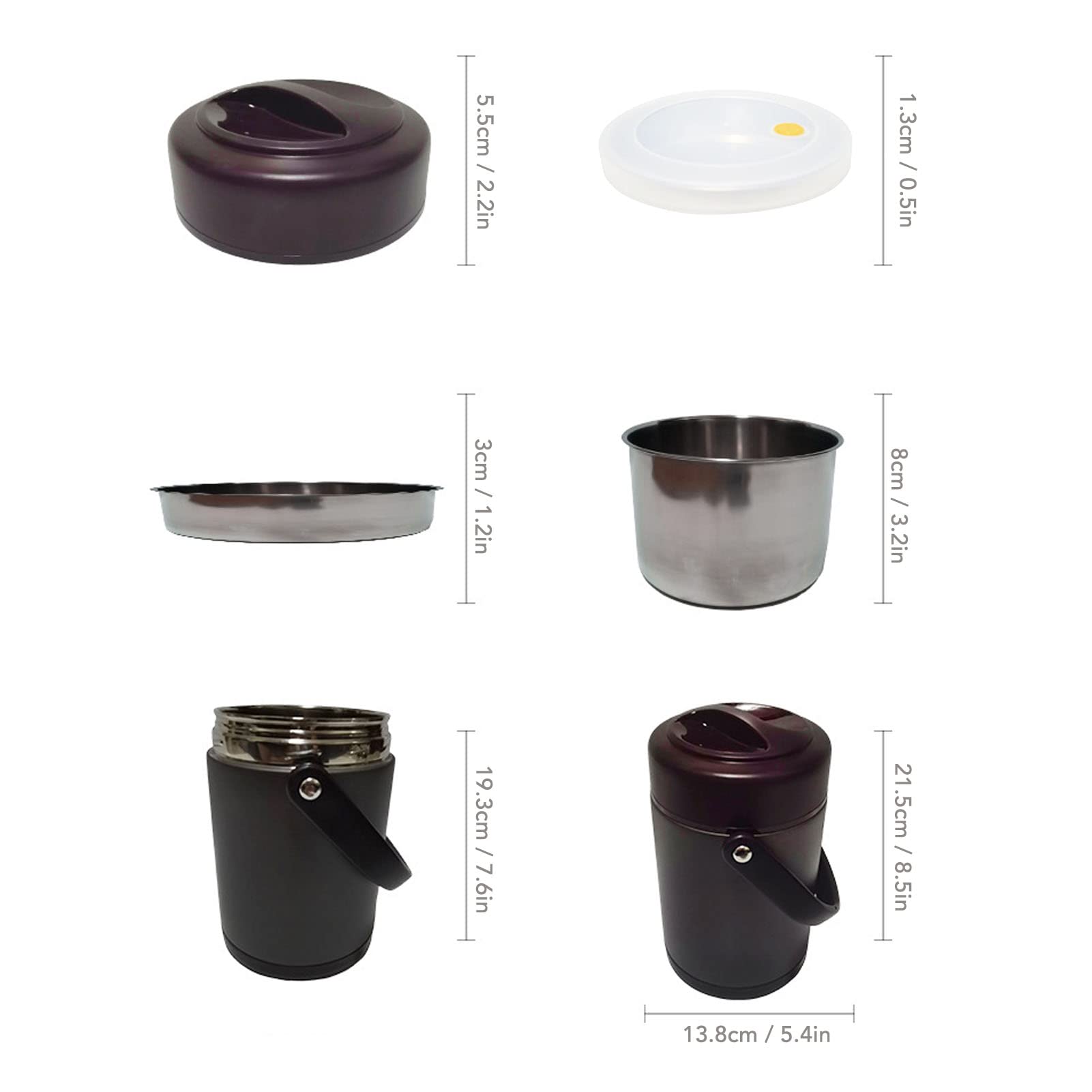 Insulation Vacuum Food Jar, 2L Multi Layer Dark Gray Large Capacity Insulated Food Container for Office