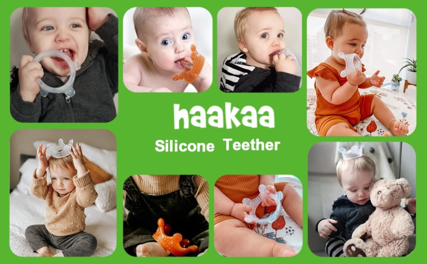 Haakaa Crown Teether - Super Soft Silicone Teething Toys | Freezer Safe Cold Soothing Teethers for 0M+Babies,Toddlers,Easy Grip,Soothe Sore Gums,BPA Free Newborn Gifts -Transparent