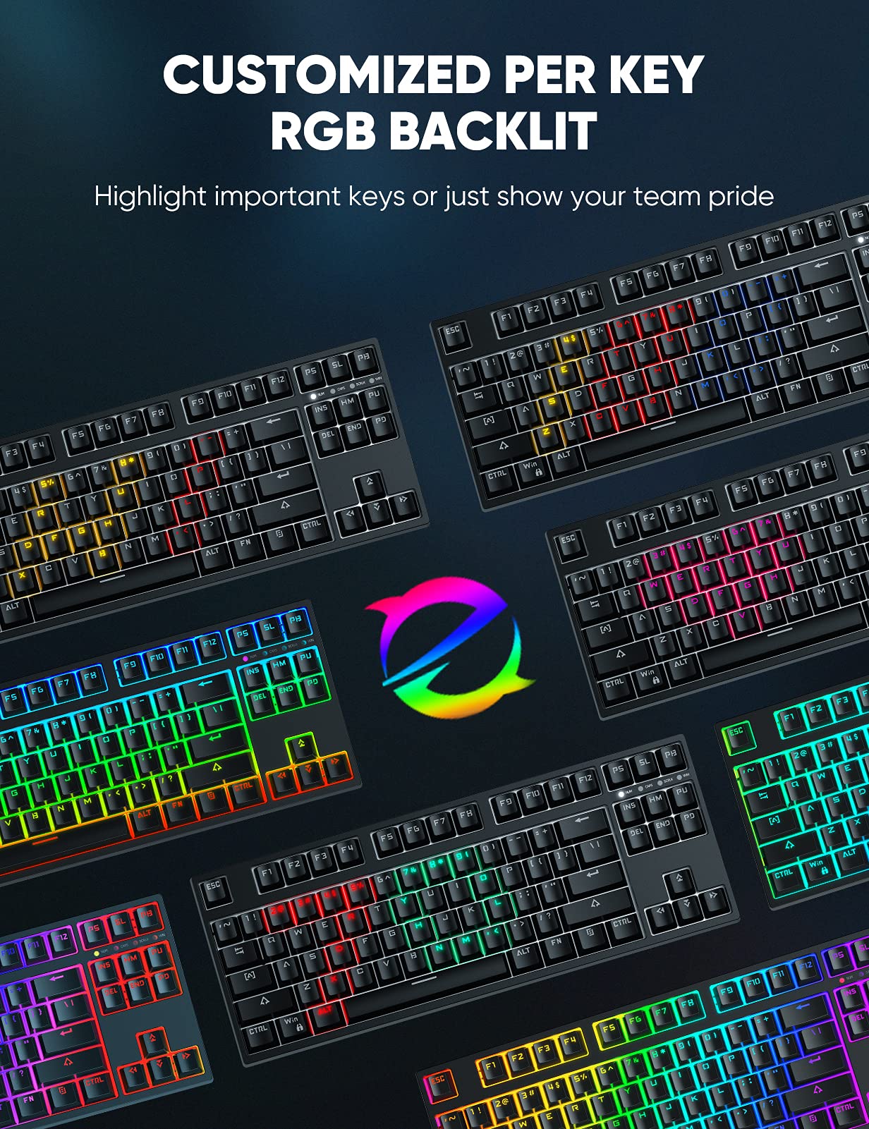 hiwings TKL Mechanical Keyboard, Compact Gaming Keyboard RGB Rainbow Backlit 80% 87 Keys Wired Keyboard with Blue Switches for Windows, Mac with Type C Adapter (Extra OTG) (Black)