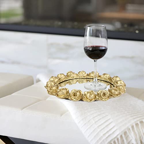 Vixdonos Gold Rose Resin Tray Decorative Mirror Tray Bathroom Vanity Tray for Perfume,Jewelry and Makeup