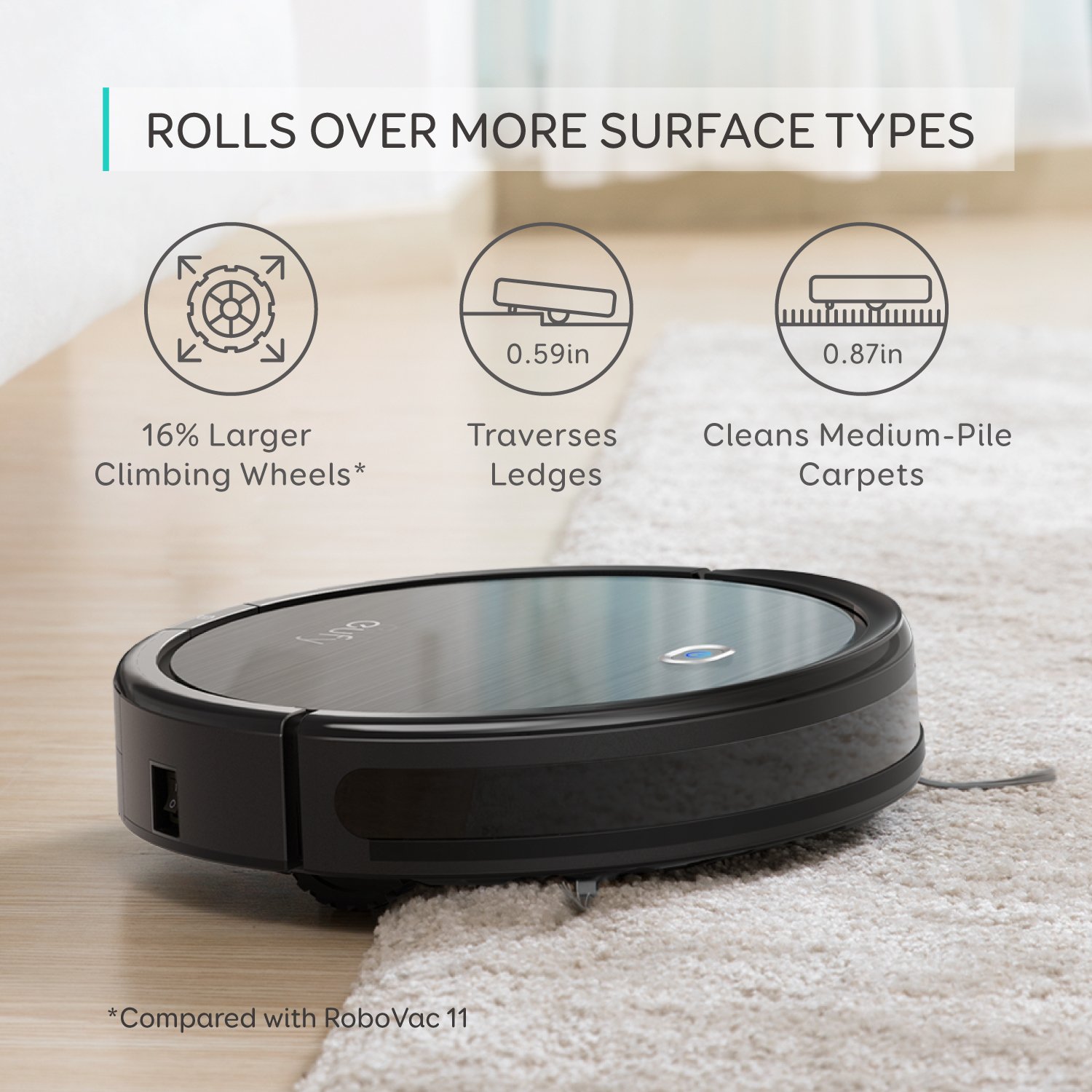eufy [BoostIQ] RoboVac 11+ (2nd Gen: Upgraded Bumper and Suction Inlet) High Suction, Self-Charging Robotic Vacuum Cleaner, Filter for Pet Fur, Cleans Hard Floors to Medium-Pile Carpets
