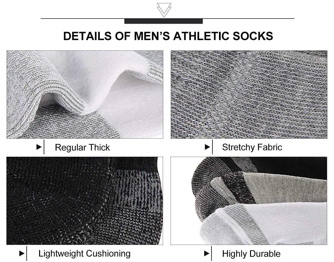 FLYRUN Men's Athletic Ankle Quarter Socks Men Comfort Cushion Moisture Wicking Work Sock 6 Pack