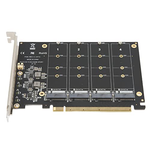 Jopwkuin M.2 SSD Adapter, PCIE X16 Interface Soft Light LED Status Indicator NVME   Card for 4 NVME PCIe Protocol SSDs for PCIE3.0 4.0