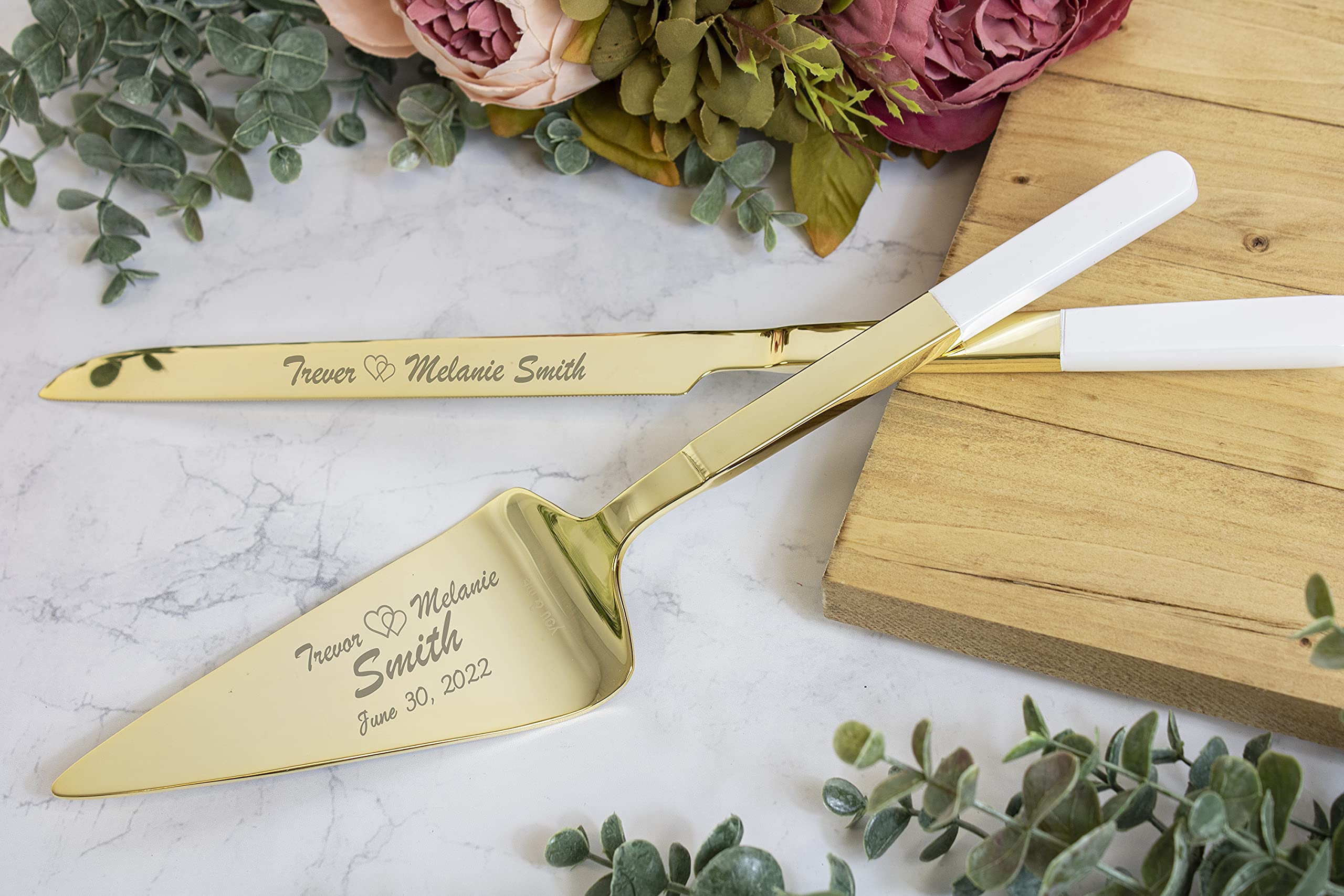 Kate Spade Bridal With Love Gold Personalized Cake Wedding Cake Cutting Set, Custom Engraved Wedding Cake Knife and Server Set, Accessories and Gifts for Bride and Groom