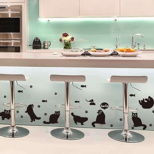 Haonmdqay Cartoon Cute Black cat Silhouette Wall Sticker Home Decoration Children Room Staircase Corridor Decoration Mural Combi
