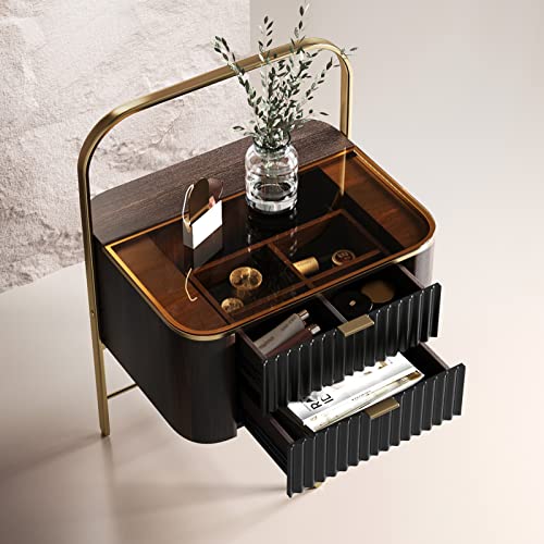 Lartis Premium nightstand, Stylish Design, 2 Drawers,Very Easy to Assembly, End Table Bedside Table,Stainless Steel Gold Plated feet(Elegant Black)
