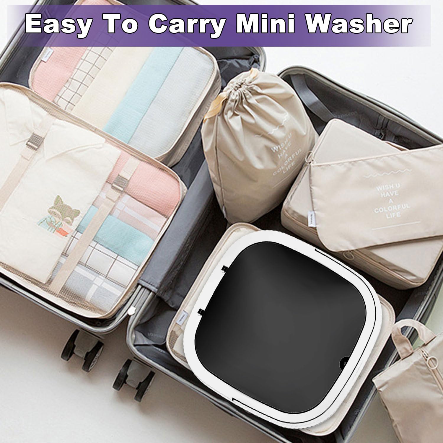 Mini Portable Washing Machine with Spin Dry, 13L Foldable Small Washer,Compact Laundry Lavadora Portatil for Underwear, Baby Clothes, Socks or Small ltems, Dormitory, Apartments, Travel, Purple