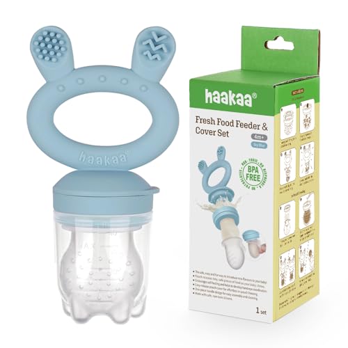 Haakaa Silicone Fresh Food Feeder with Silicone Pouch Cover 1 PK BPA Free (Sky Blue)