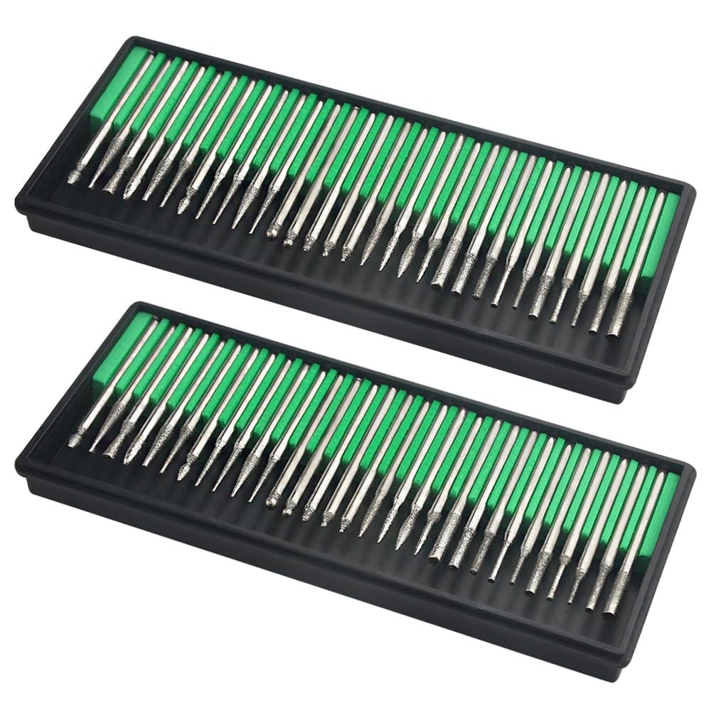 TOVOT 90PCS Assorted Diamond Burr Bits 1/8" Shank Diamond Bits for Rotary Tool Woodworking Metal Stone Engraving Carving Polishing