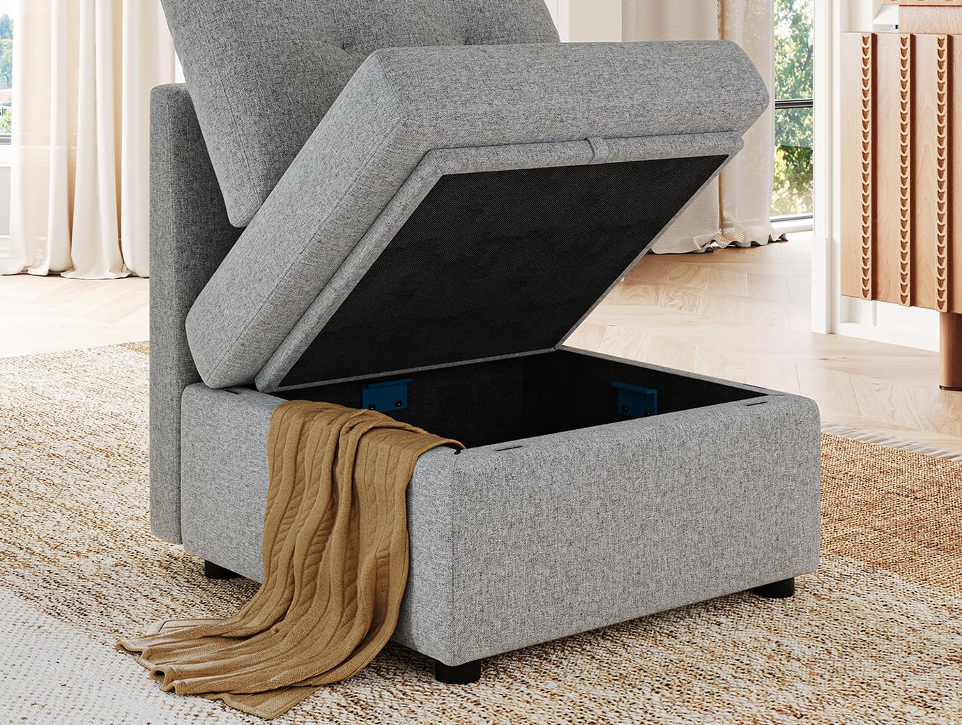 LINSY HOME Oversized Modular Sofa, Rubik III 4 Seat Modular Sectional Couch with 4 Ottomans, U Shaped Sleeper Sofa with Storage, All Covers Changeable Washable, Grey