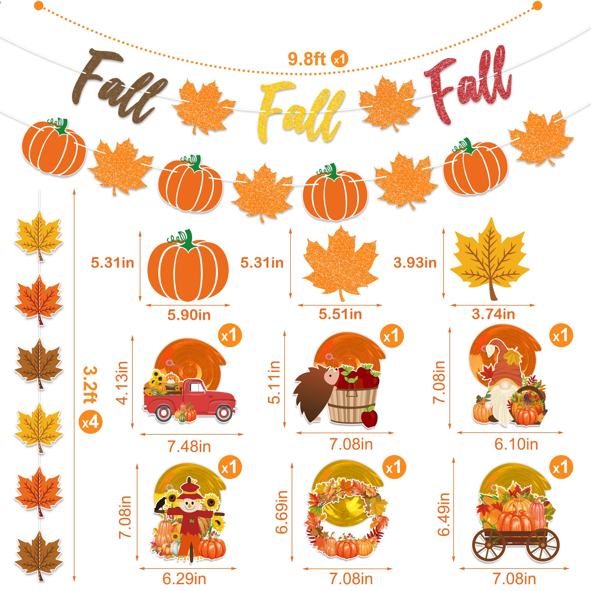 Fall Party Decorations Supplies - NO DIY- Fall Home Decor Set Include Glitter Fall Banner Pumpkin Maple Leaf Garland, 6pcs Hanging Swirls, 4Pcs Maple Leaves Garland Strings for Fall Thanksgiving Party