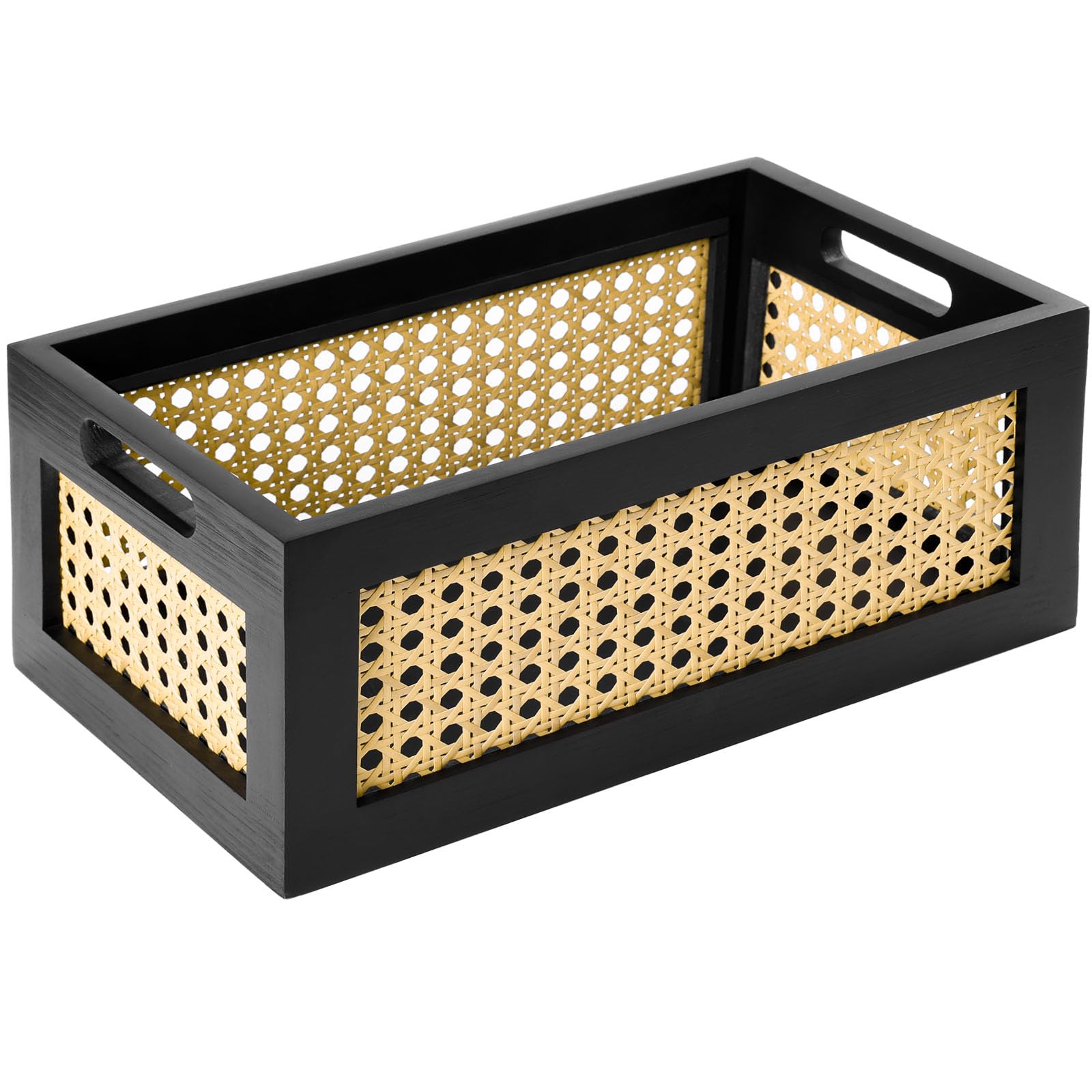 Lamoree Rattan Storage Basket Handmade Natural Bamboo Woven Storage Bin for Organizing Decorative Wicker Box for Rustic Farmhouse Decor Home Office Tabletop Shelf Organizer